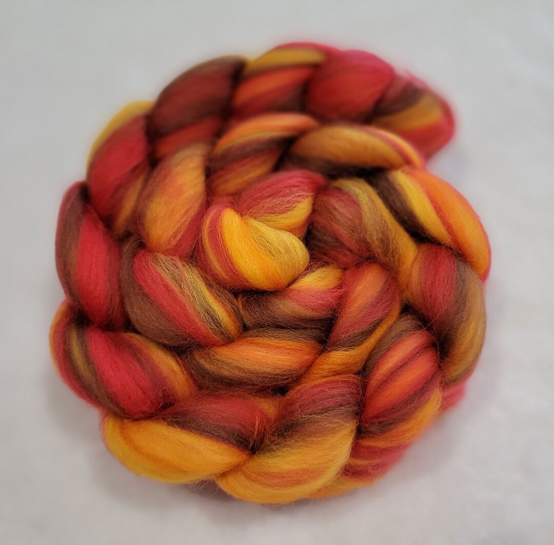 Multi-colored Merino Combed Top - 100 Grams - Blaze - Wool Spinning ...