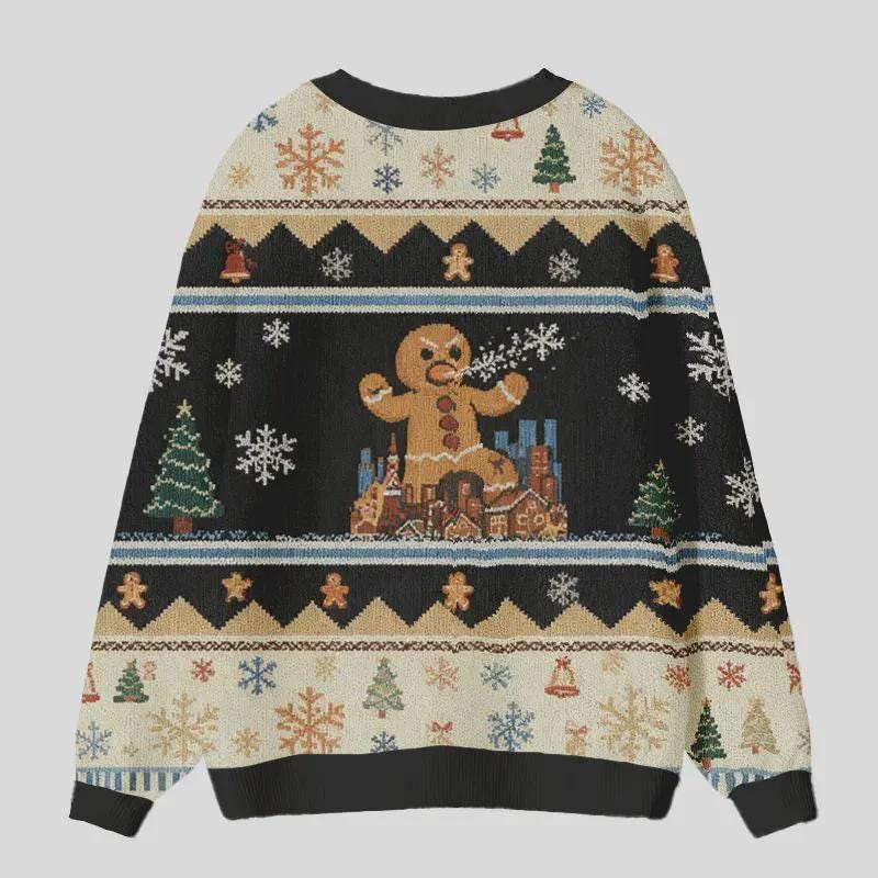 Gingerbread Monster Ugly Cardigan Sweater, Funny Gingerbread Xmas ...