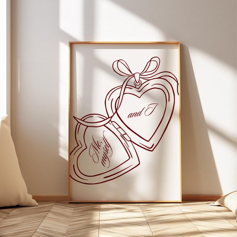 Heart Locket Poster, Trendy Red Retro Style Print, Love Wall Art ...