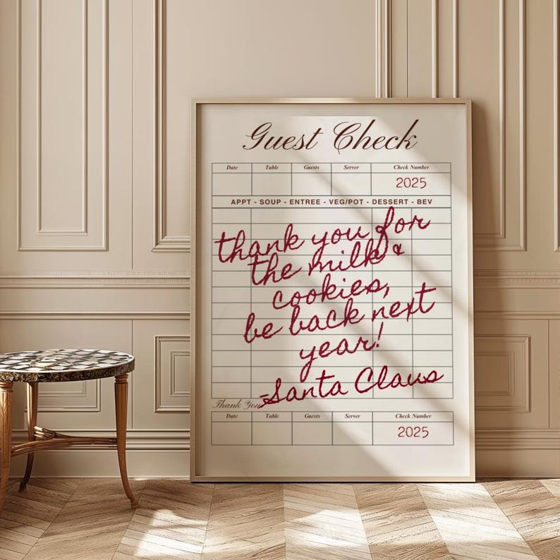 Santa Claus Guest Check Poster, Christmas Funny Wall Art - Etsy