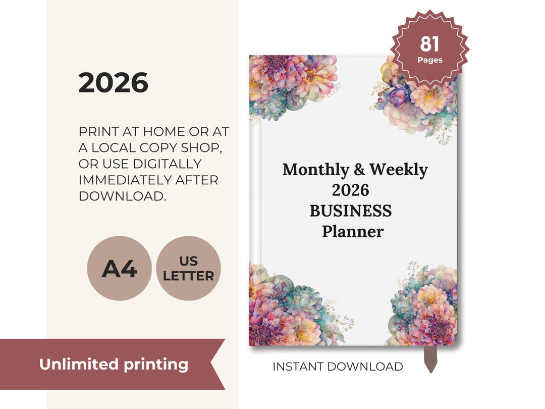 Weekly and Monthly Business Planner 2026, 81 Printable PDF Business ...
