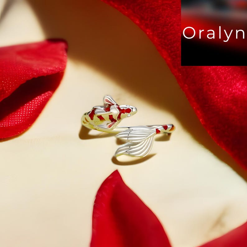 Red Enamel Koi Fish Ring: 925 Sterling Silver Adjustable Band - Etsy