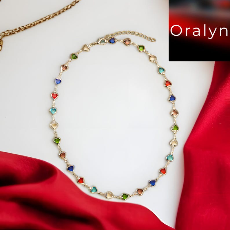 Colorful Gemstone Heart Necklace: Sterling Silver Plated Valentine's ...