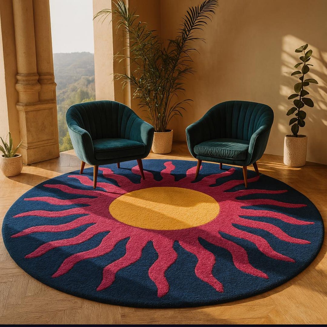 Handmade Wool Sunburst Rug – Modern Round Carpet - Etsy