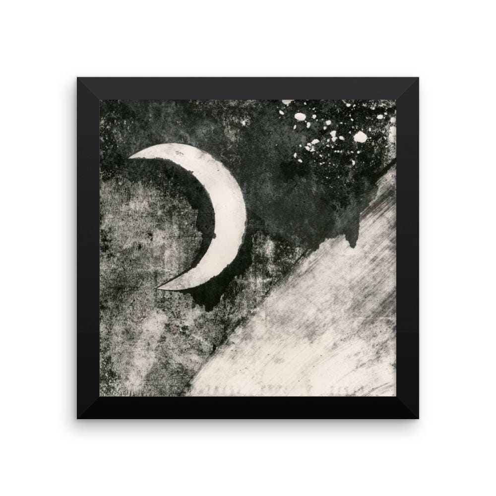 Large Moon Print, Cresent Moon Print, Print Making, Mono Print, Wall ...
