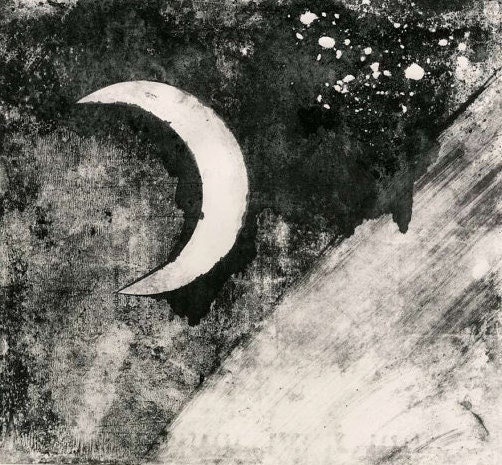 Large Moon Print, Cresent Moon Print, Print Making, Mono Print, Wall ...