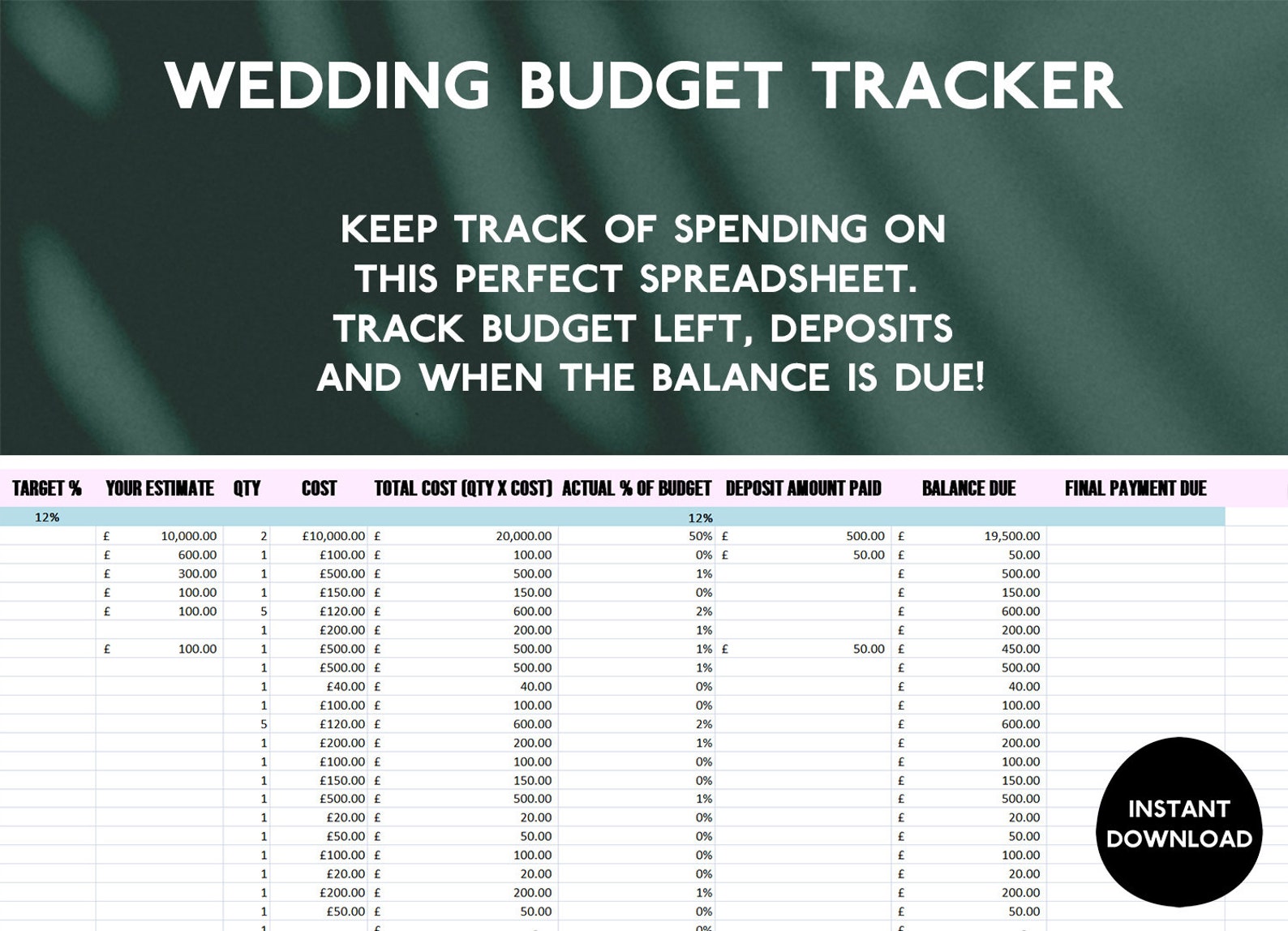 Wedding Budget Tracker Wedding Budget Planner Wedding Budget - Etsy