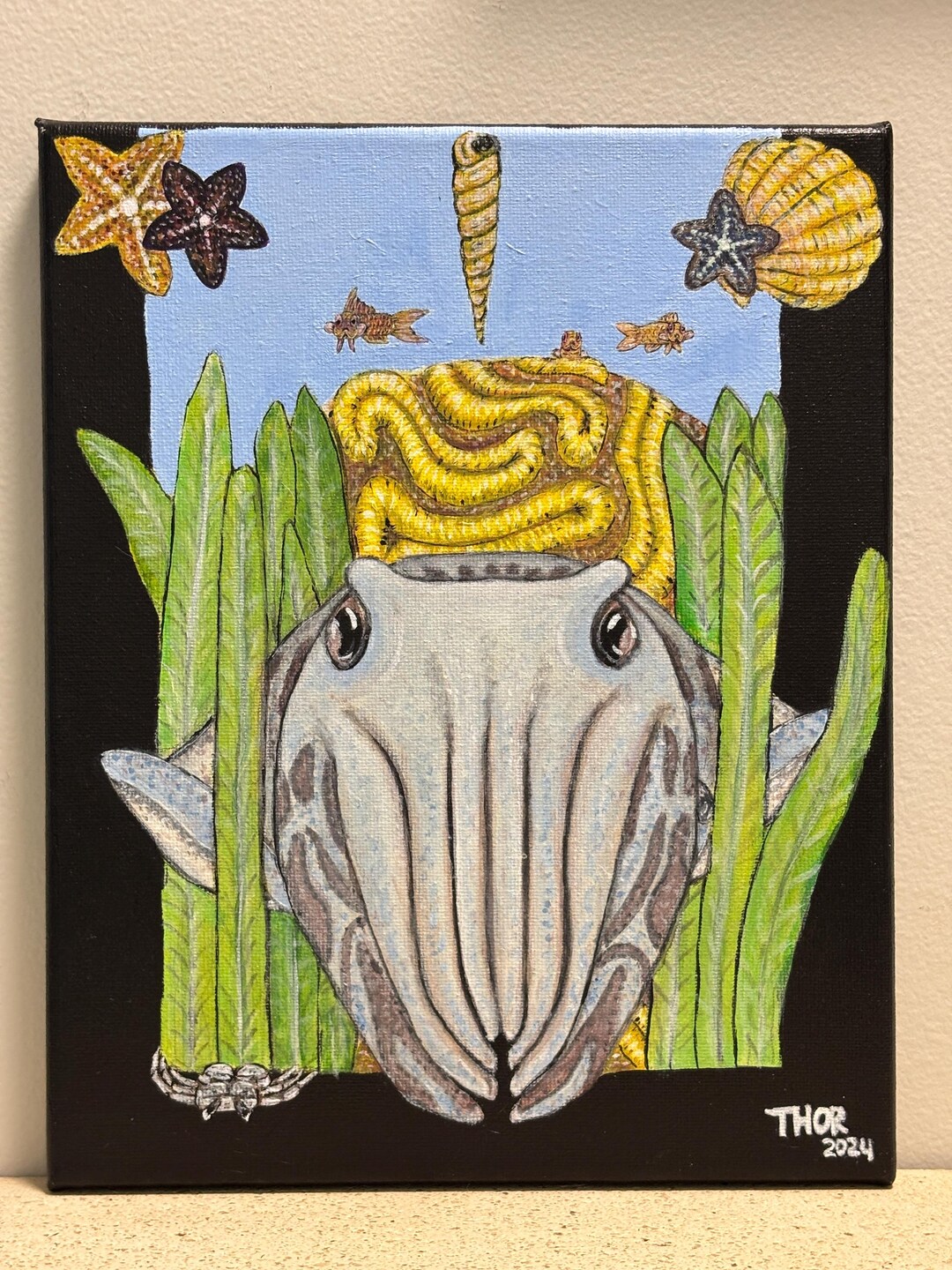 Cuttlefish Ocean Reef Scene Original Acrylic Painting 8x10 - Etsy
