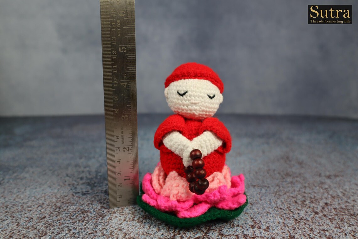 Handmade Crochet Monk Doll | Organic Wool Meditation Figurine on Lotus ...