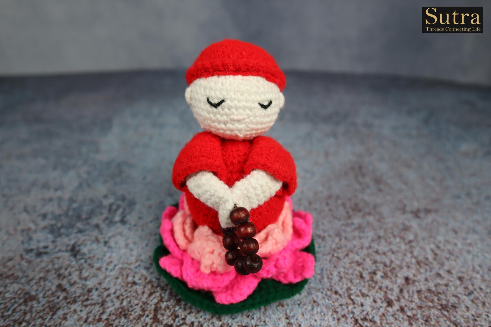 Handmade Crochet Monk Doll | Organic Wool Meditation Figurine on Lotus ...