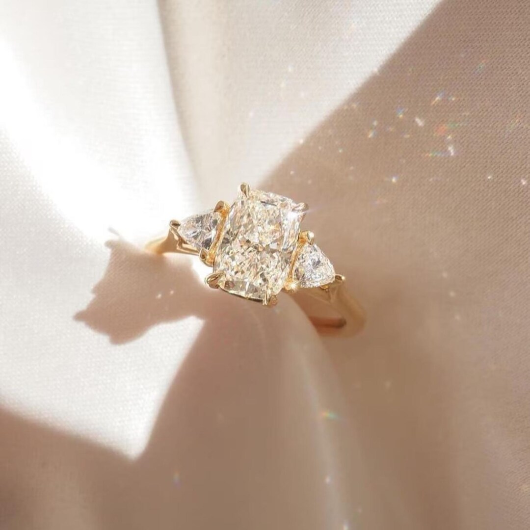 2.50 Carat Elongated Cushion Cut Moissanite Diamond Three Stone ...