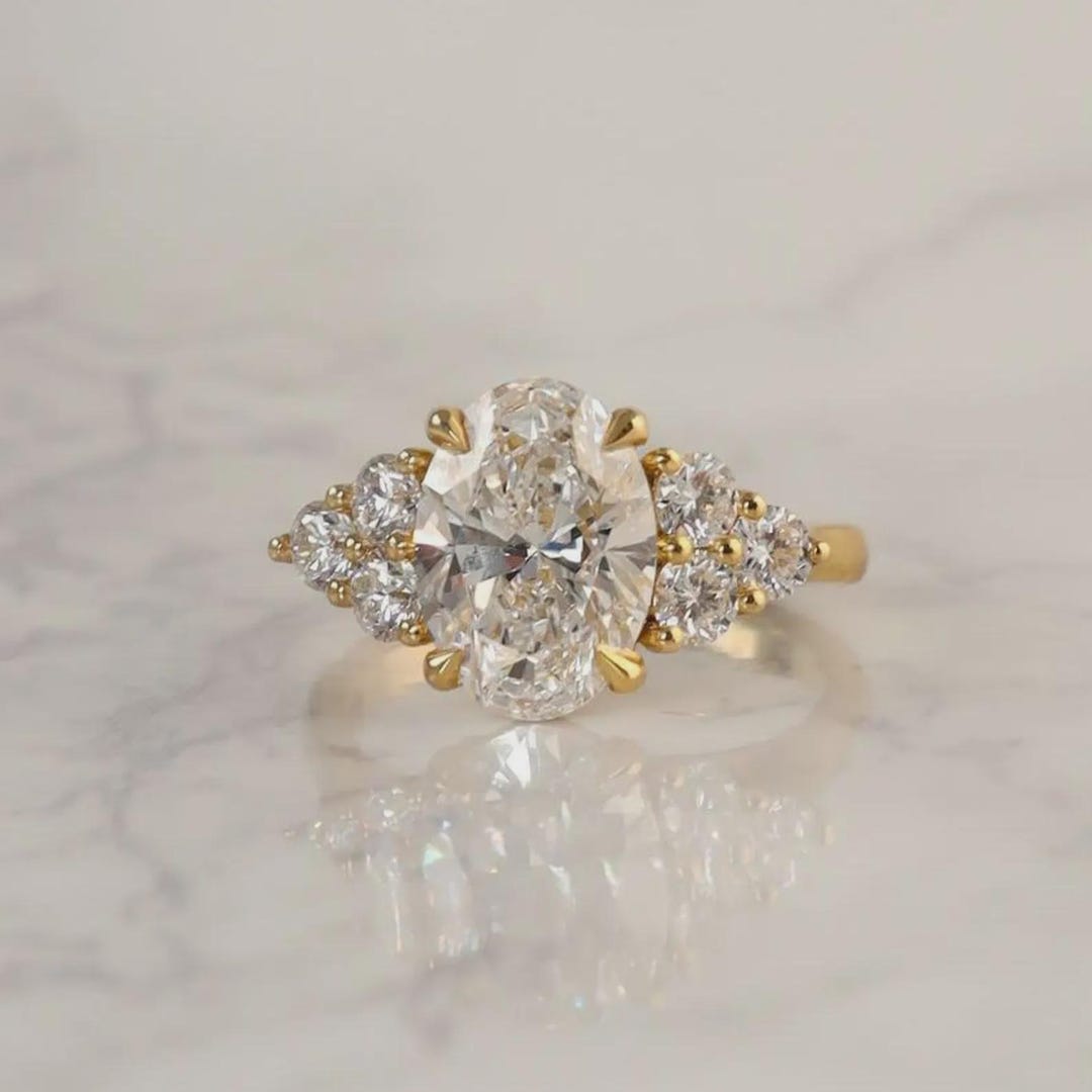 Oval Cut Cluster Engagement Ring Vintage Inspired Diamond Ring Unique ...