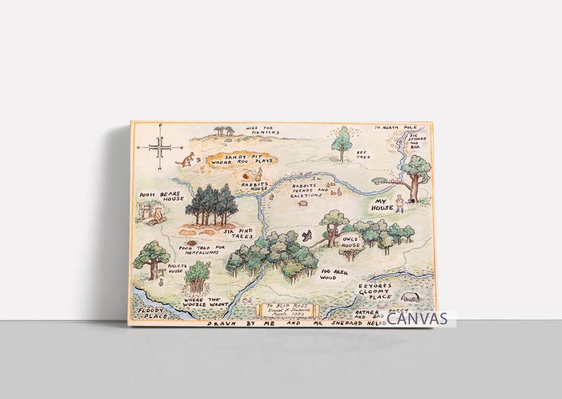 100 Acre Wood Map Poster Winnie the Pooh Map Canvas Pooh Wall Art 100 ...