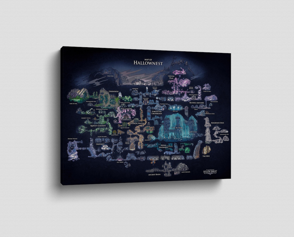 Hollow Knight Map Poster Hollownest World Map Canvas Game Wall Art ...