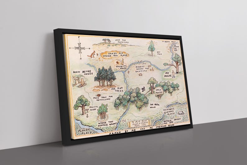 100 Acre Wood Map Poster Winnie the Pooh Map Canvas Pooh Wall Art 100 ...