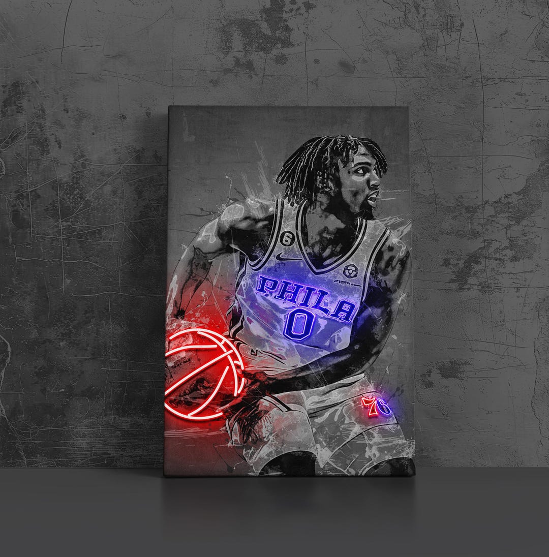 Tyrese Maxey Poster Philadelphia 76ers Canvas NBA Wall Art Basketball ...