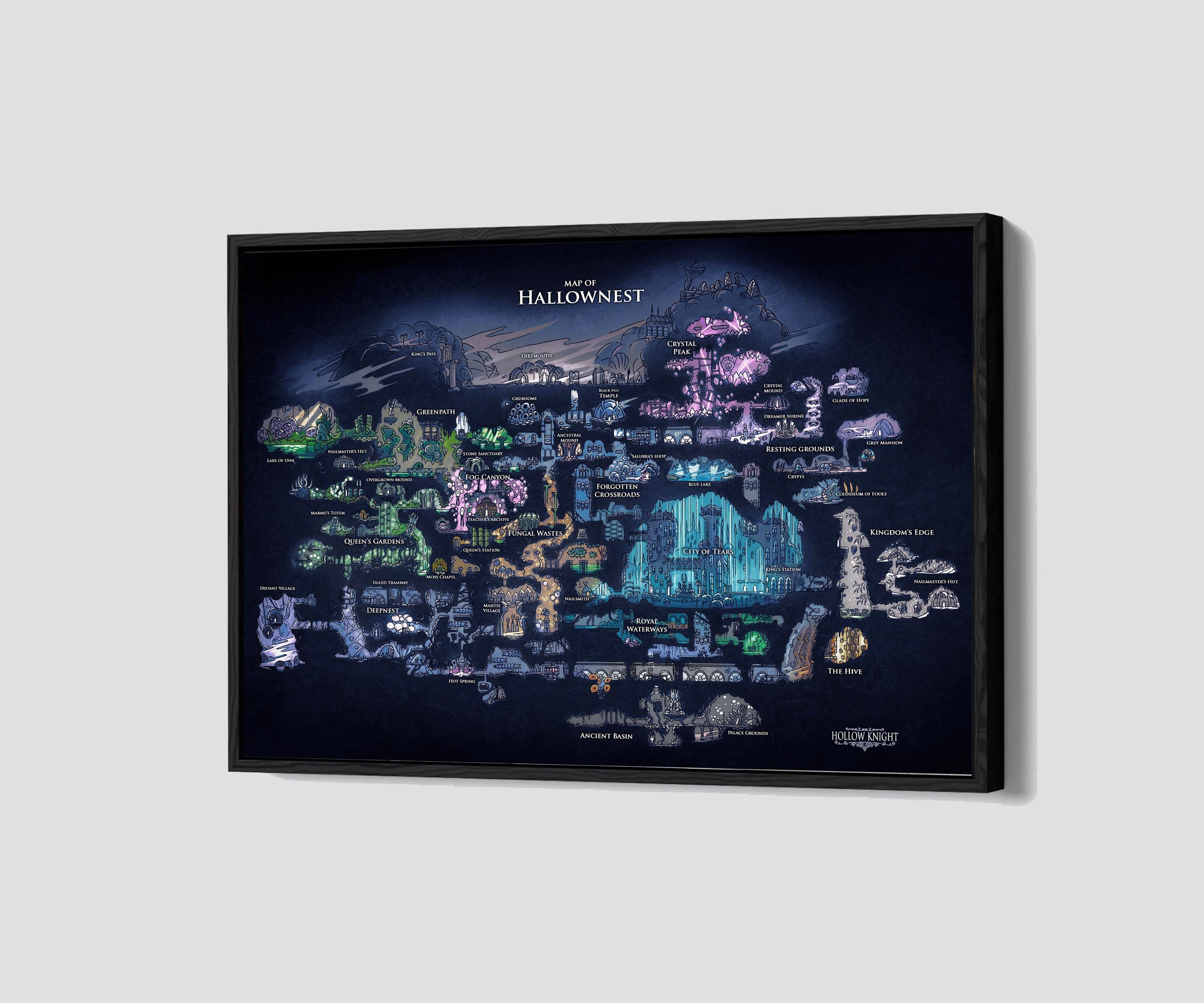 Hollow Knight Map Poster Hollownest World Map Canvas Game Wall Art ...