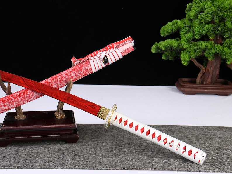 Hand-forged Red Textured Katana - Japanese Samurai Sword for Collection ...