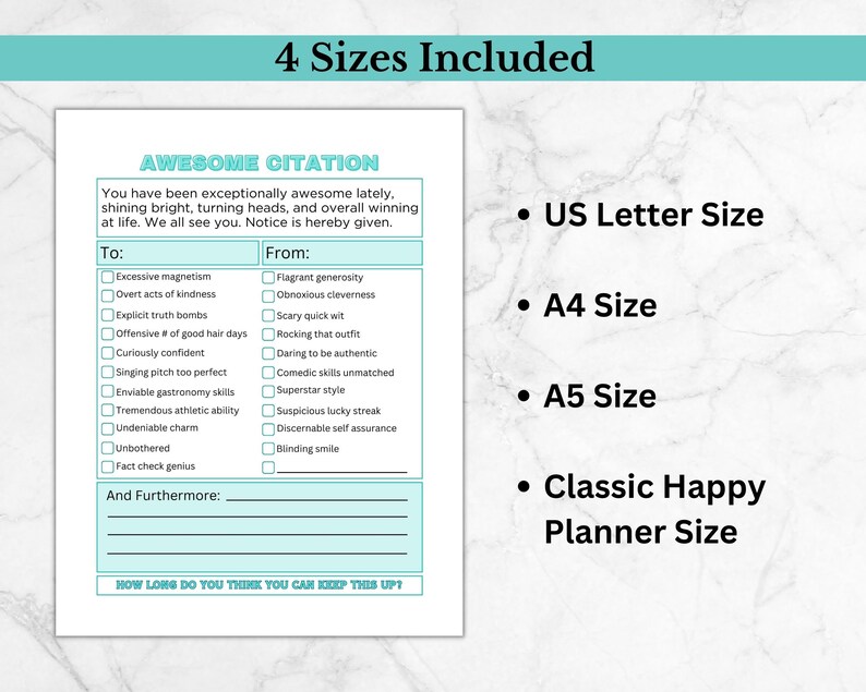 Teen Affirmation Printable Certificate – ‘awesome Citation’ Positive ...