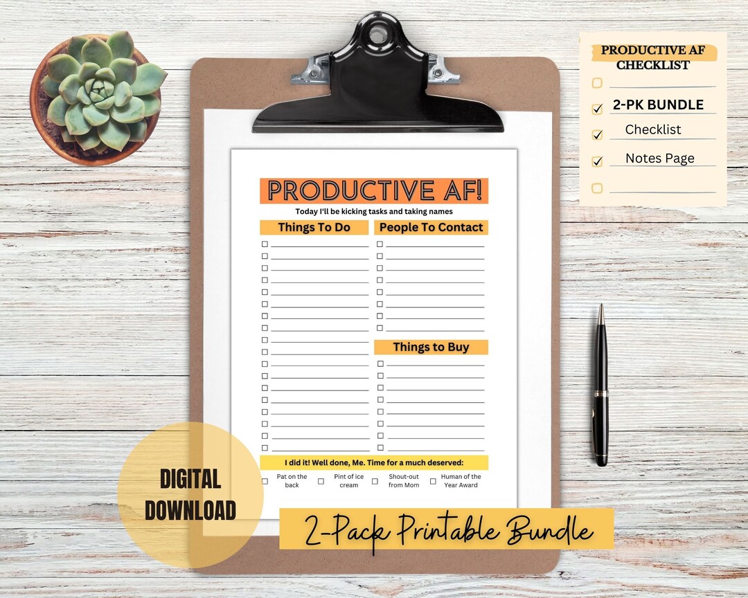 Productive AF to Do List & Note Sheet Bundle -printable Do to List ...