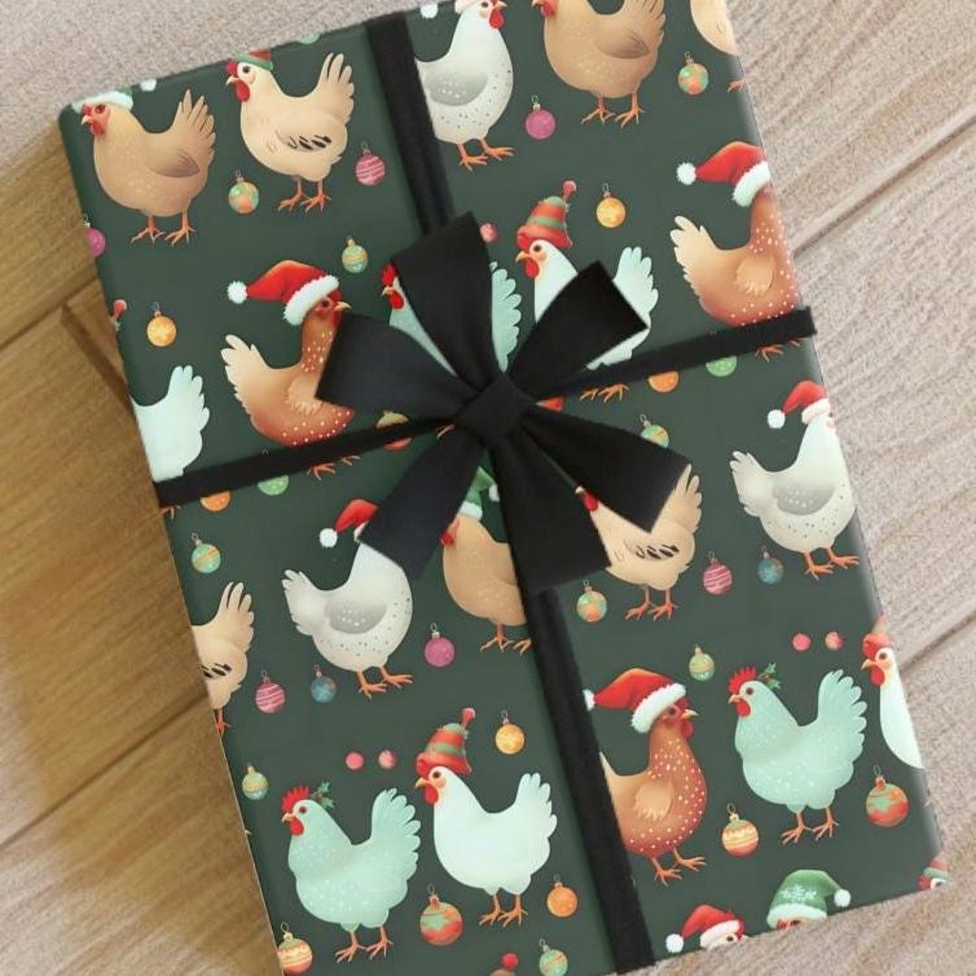 Wrapping Paper Rolls, Holiday Chicken Design, Christmas Gift Wrap ...