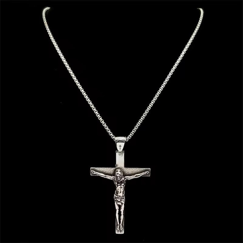 Men's Large Stainless Steel Jesus Crucifix Pendant Necklace - Heavy ...