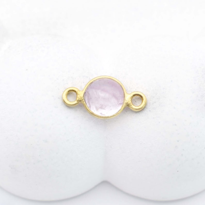 Rose Quartz Tiny Bezel Connector – Handmade Gold Plated Gemstone Link ...