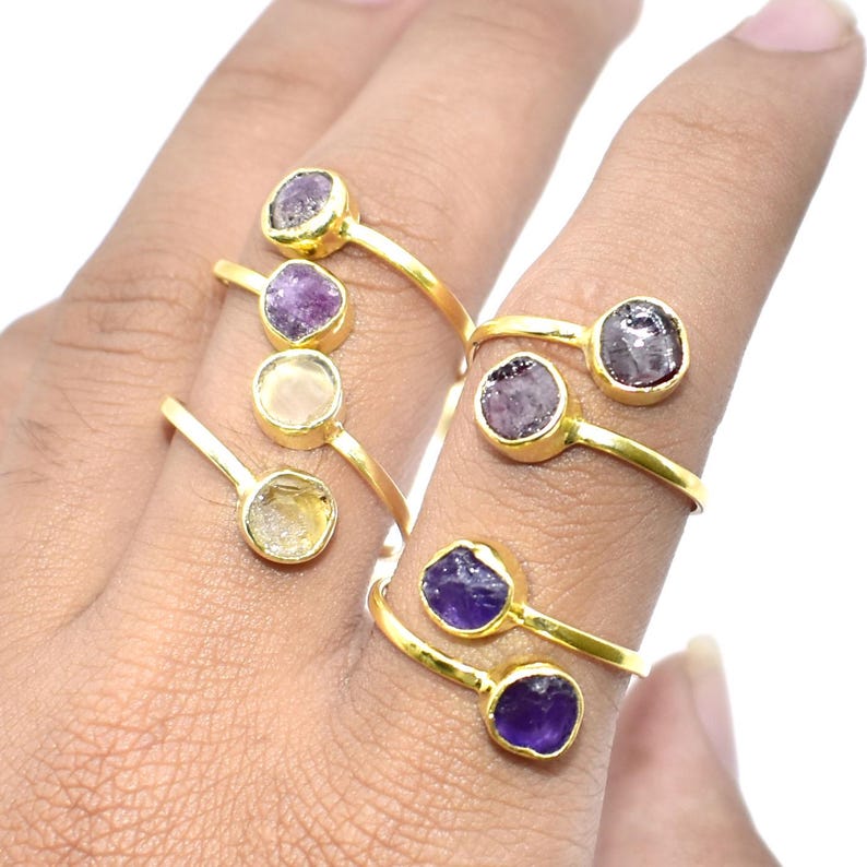 Raw Peridot Birthstone Collet Ring - Double Stone Adjustable Ring ...