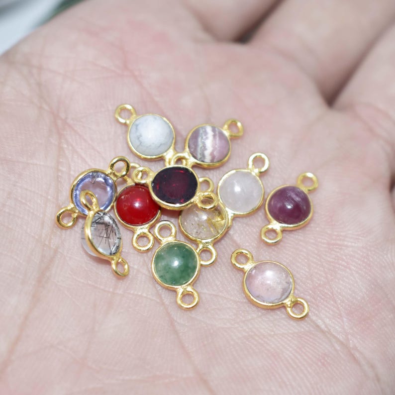 Rose Quartz Tiny Bezel Connector – Handmade Gold Plated Gemstone Link ...