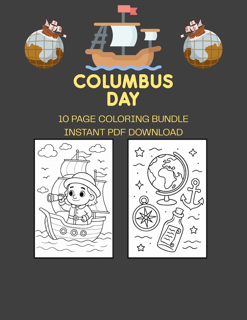 COLUMBUS DAY COLORING Pages - Etsy