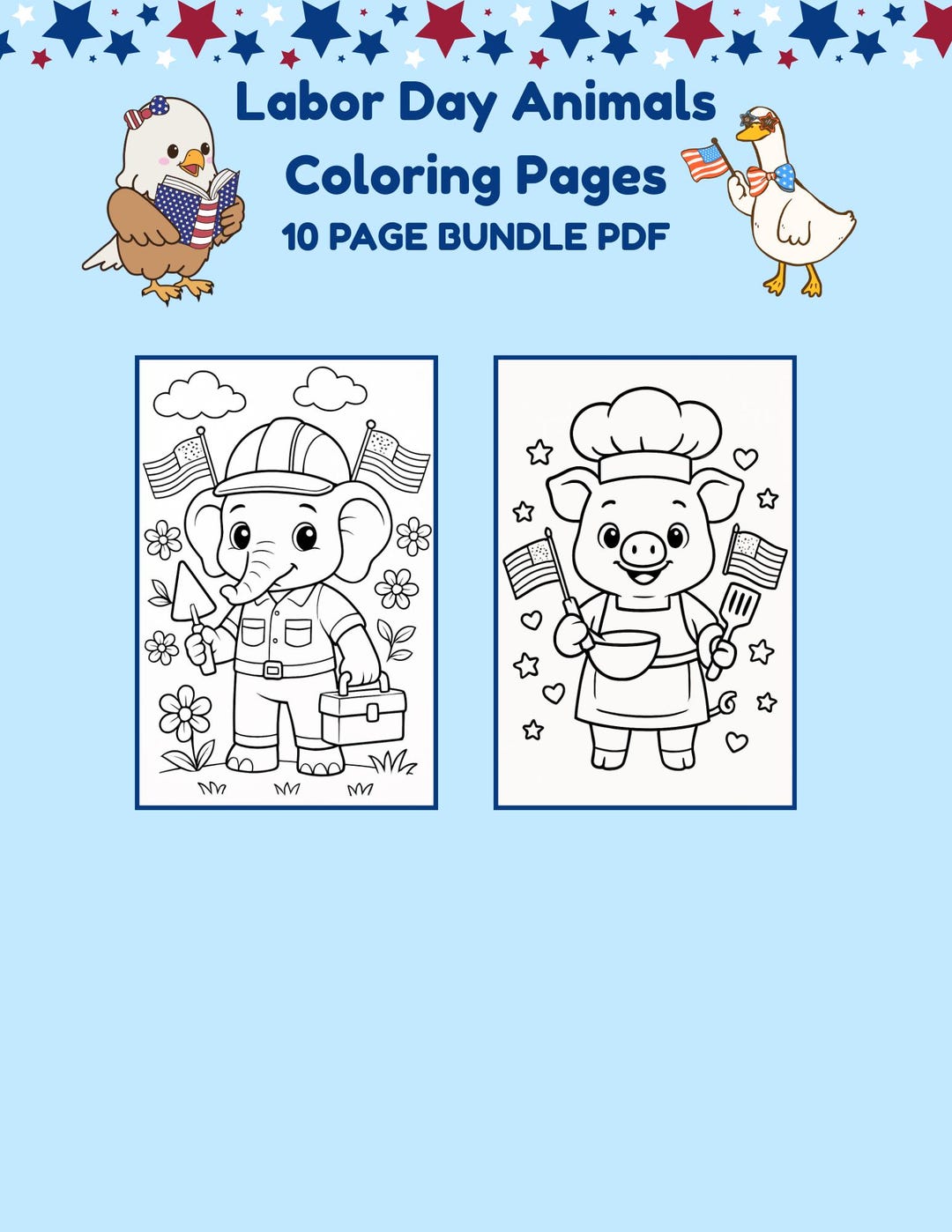 LABOR DAY COLORING With Animals - Etsy