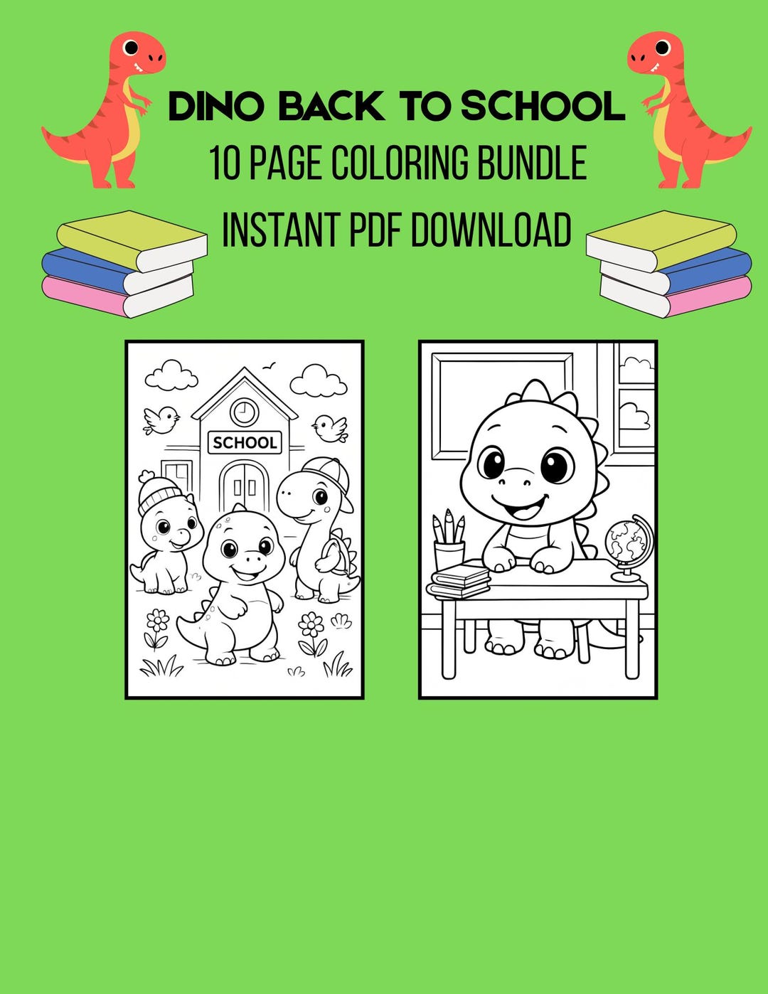 DINOSAUR Back to School Coloring Pages - Etsy