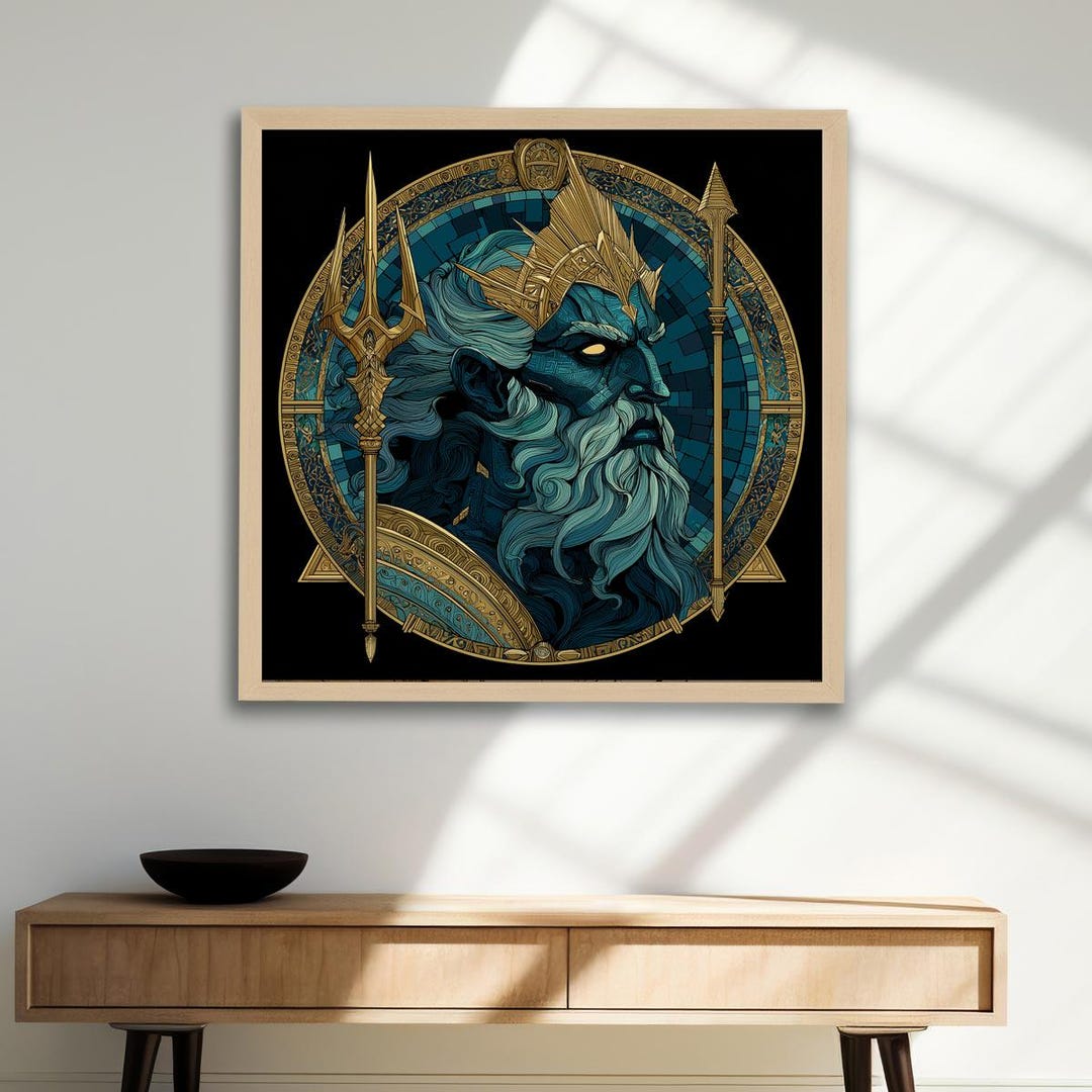 Greek God Poseidon Neptune Art Print, Greek Mythology Portrait, Art ...