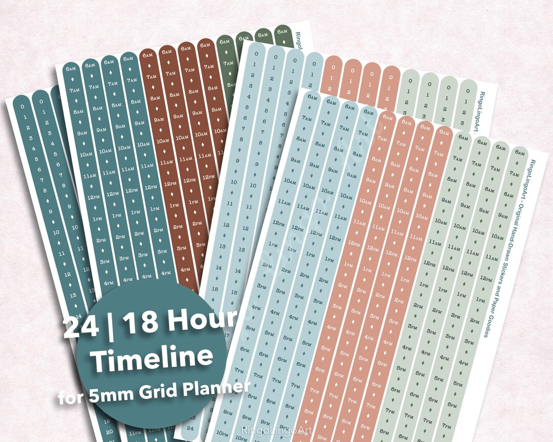 24 | 18 Hour Timeline Stickers for 5mm Grid / Barista Color Hourly Log ...