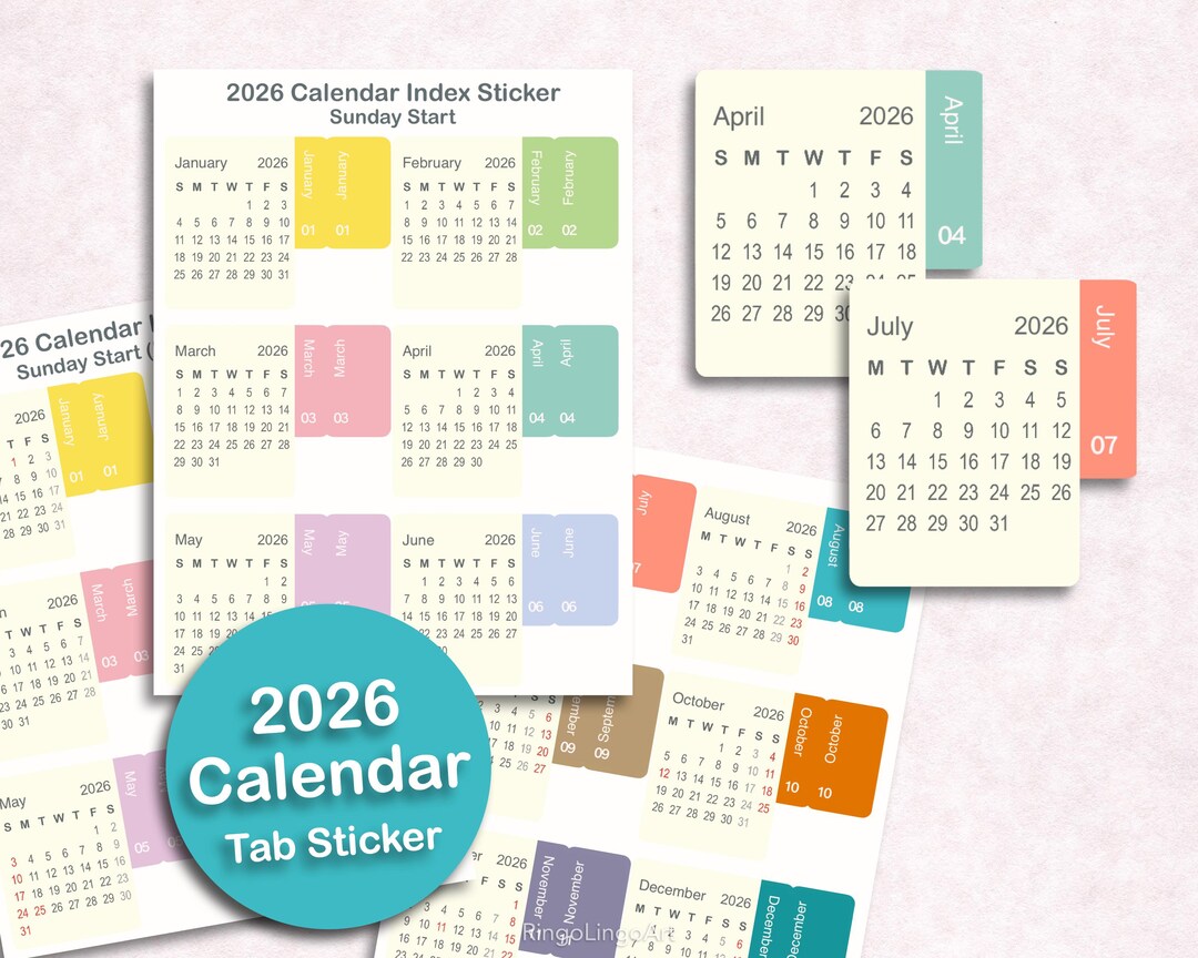 2026 Calendar Monthly Index Stickers for Planner/ Planner Dividers ...