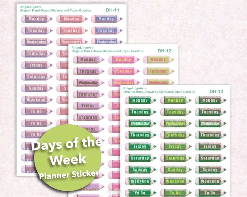 Days of the Week Stickers / Planner Stickers / Day Header Stickers / to ...