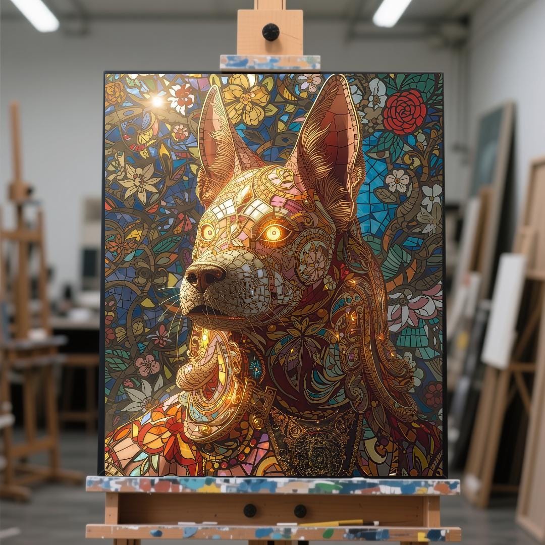 Inugami Yokai Stained-glass Puzzle - High-res Upscaled Art, Japanese ...