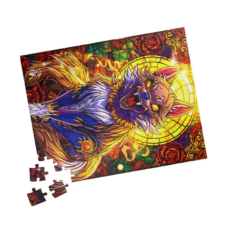 Inugami Yokai Stained-glass Puzzle - High-res Upscaled Art, Japanese ...