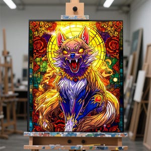 Inugami Yokai Stained-glass Puzzle - High-res Upscaled Art, Japanese ...