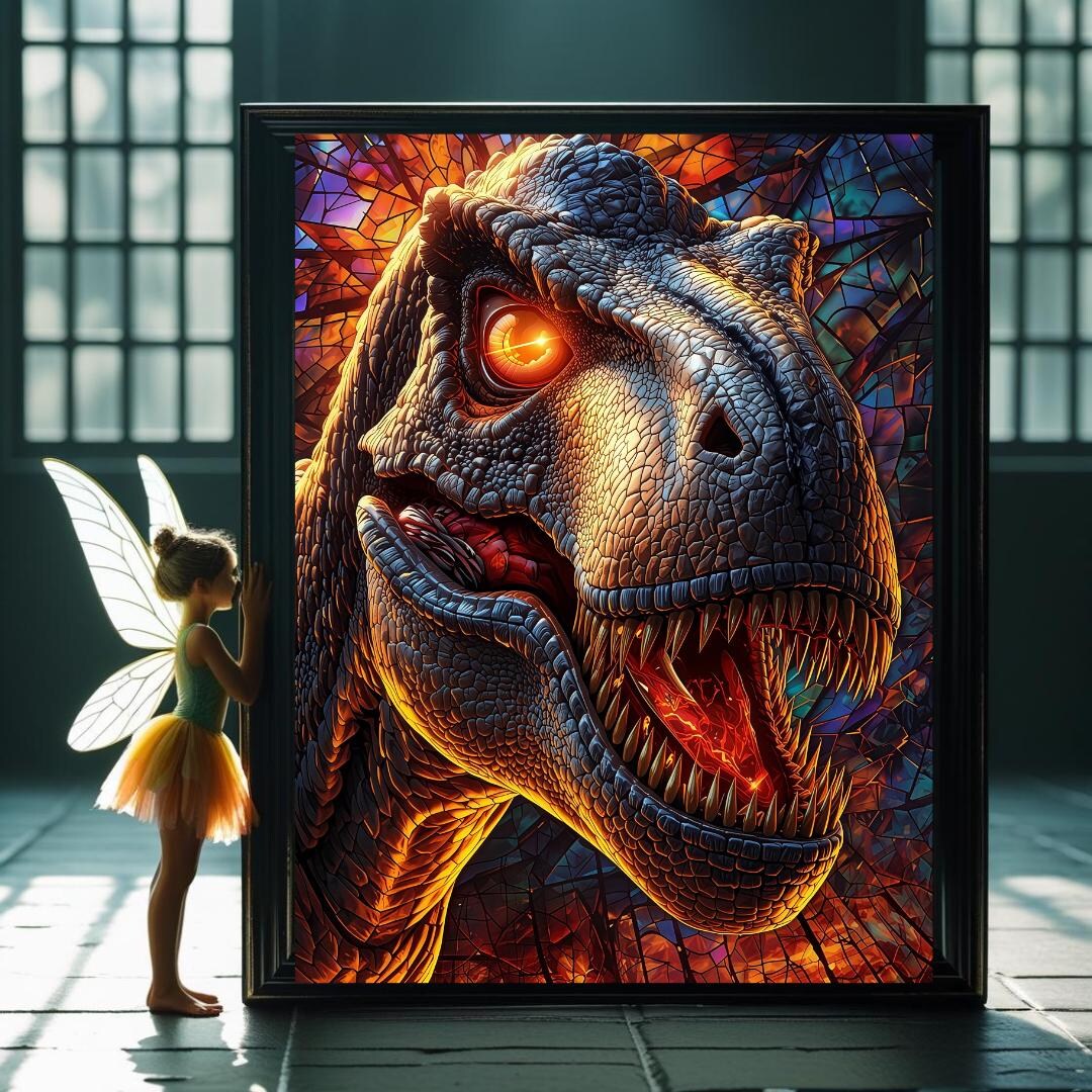 Puzzle - T-REX Face Stained Glass Pattern High Quality Premium Tricky ...