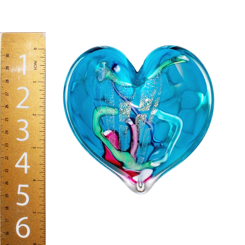 Teal Heart Paperweight Solid Glass Hand formed Made in | Etsy