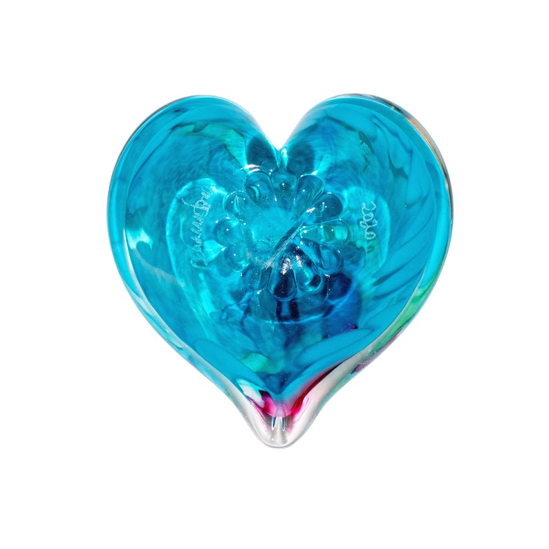 Teal Heart Paperweight Solid Glass Hand formed Made in | Etsy
