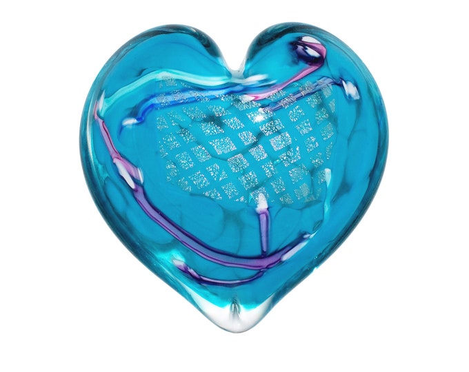 Teal Heart Paperweight Solid Glass Hand Formed Made in - Etsy