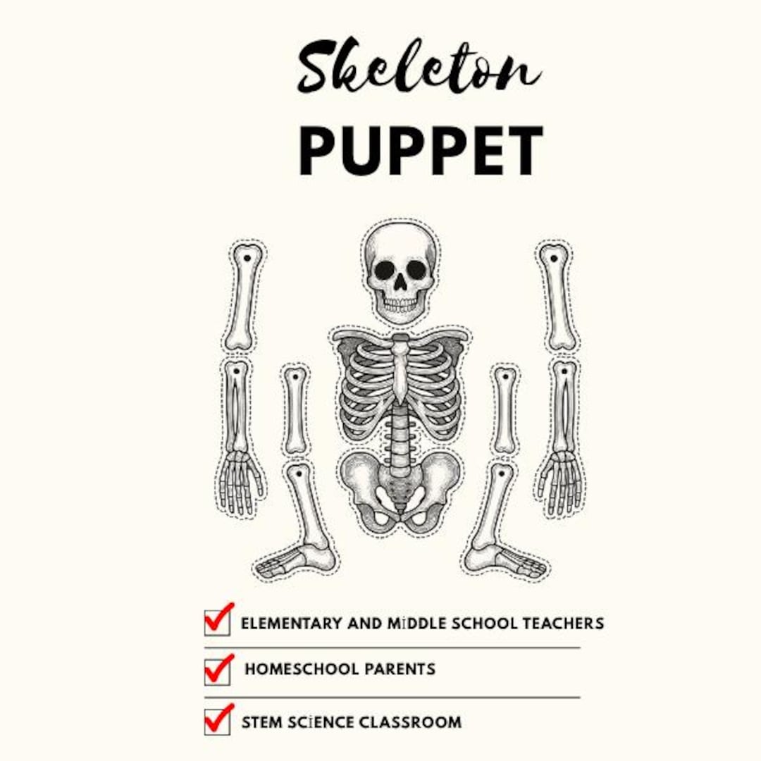 Halloween- Printable Skeleton Puppet for Elementary- Middle School ...