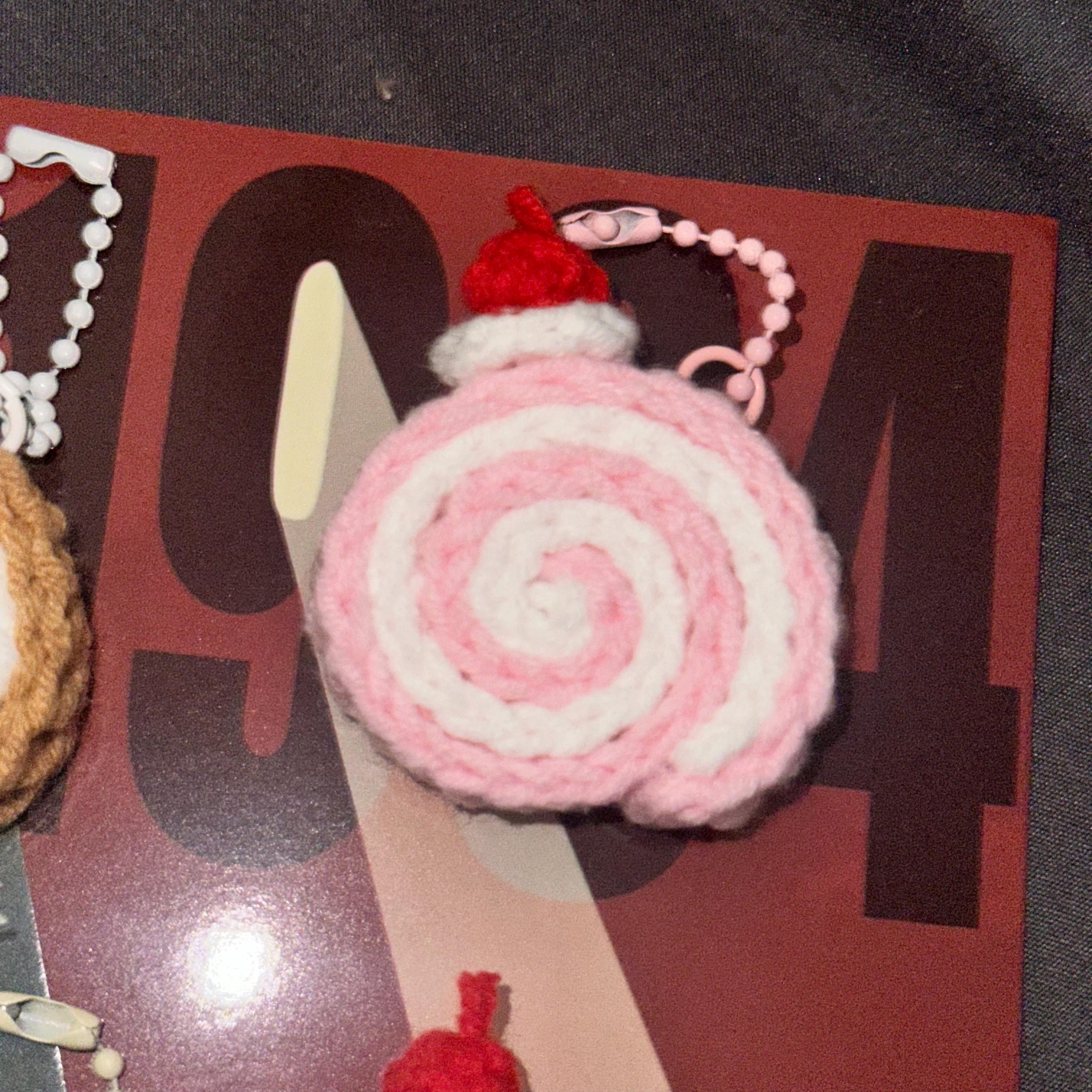 Crochet Swiss Roll Keychain: Handmade Milk Cotton Yarn Cake Charm - Etsy