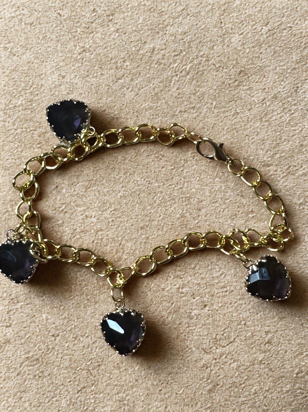 Gold Chain Bracelet With Crystal Heart Charms - Etsy