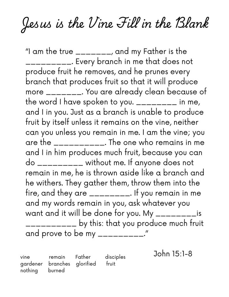 Jesus is the Vine Activity Pages - Etsy