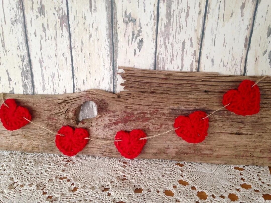 Red Rustic Heart Garland, Bridal Shower, Country Heart Decor, Mini ...