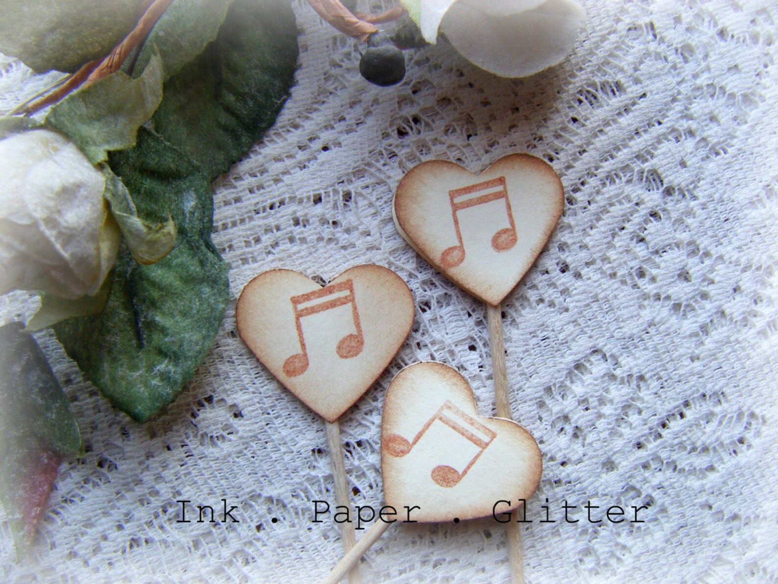 Music Note Heart Cupcake Topper Vintage Inspired Wedding | Etsy