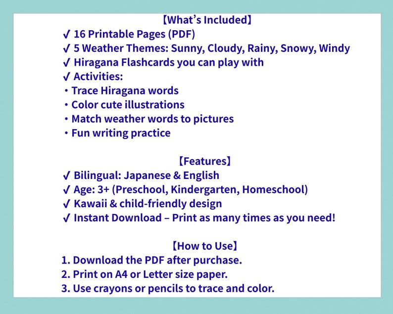 Kawaii Japanese Weather Worksheets – Hiragana Tracing & Bilingual ...